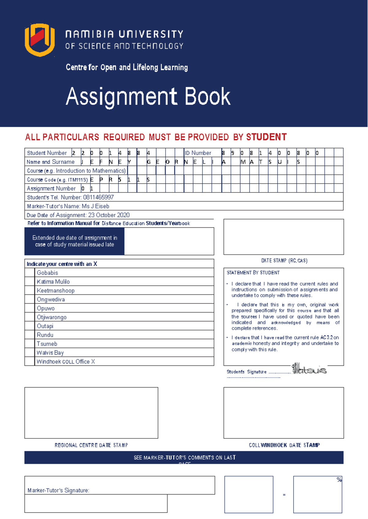 COLL EPR511S Assignment Book for Students - Revised Edition - Studocu