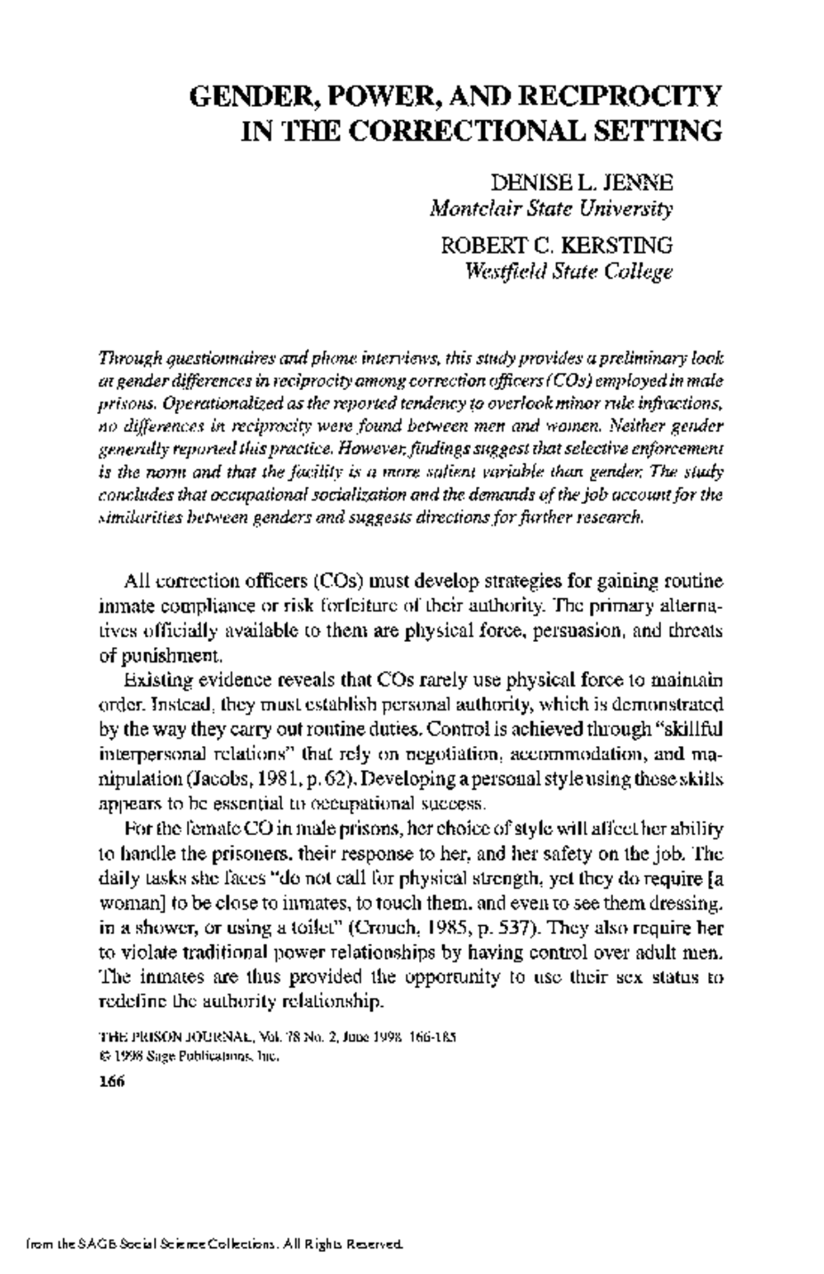 Gender, Power, and Reciprocity in Correctional Settings Analysis - CJBS ...