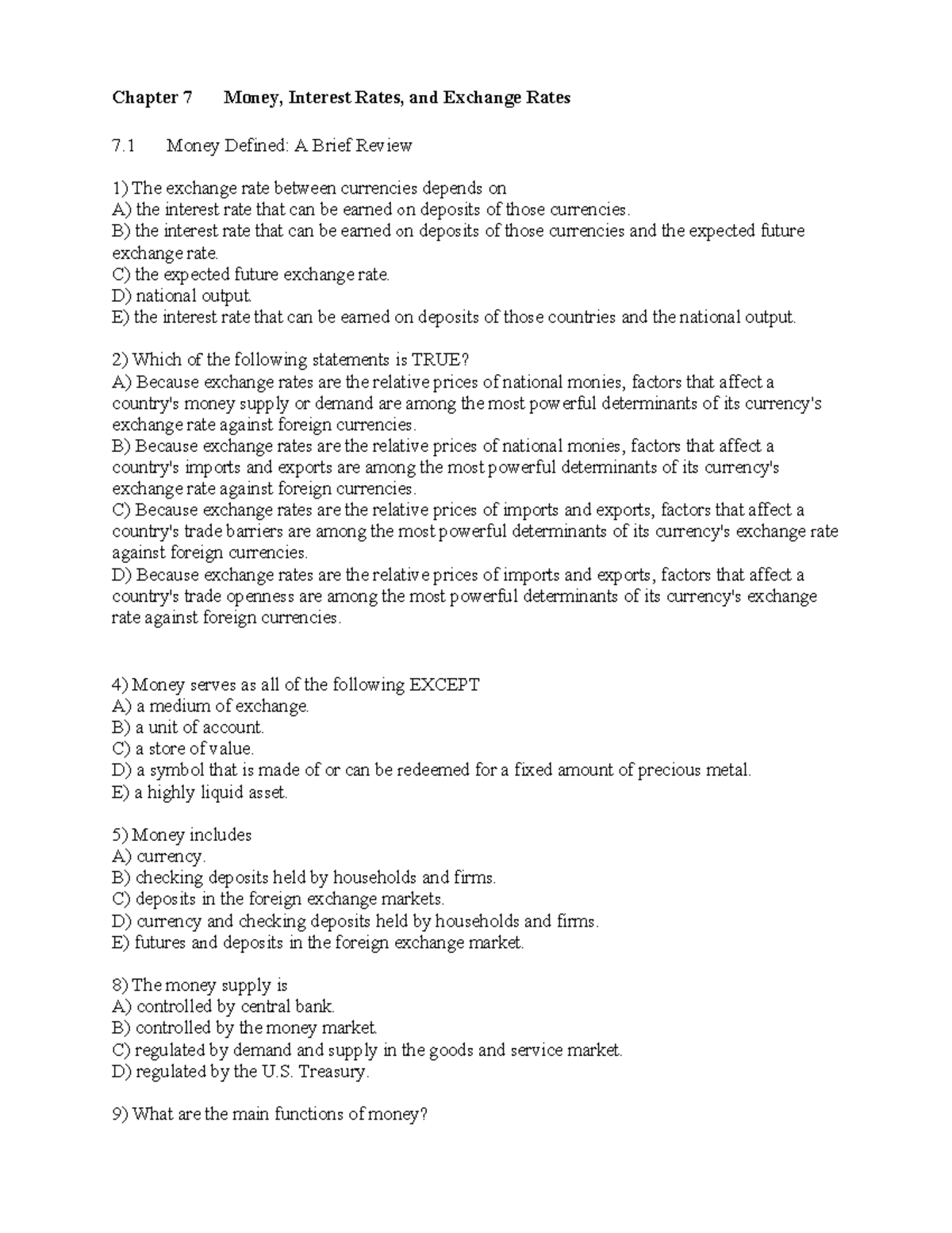 Chapter 7: Money, Interest Rates, and Exchange Rates Overview - Studocu