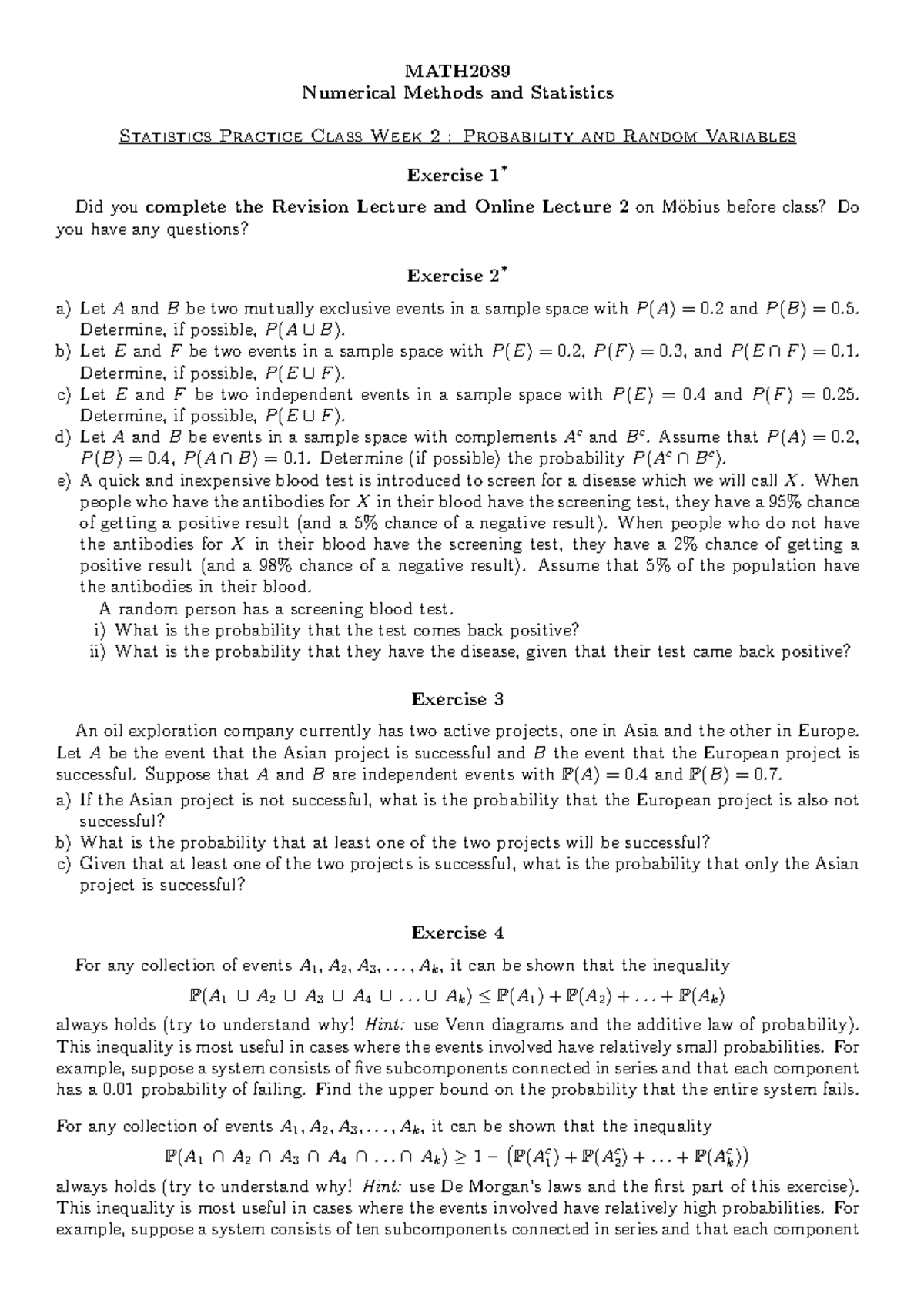 Exercises Week2 - MATH Numerical Methods and Statistics Statistics ...