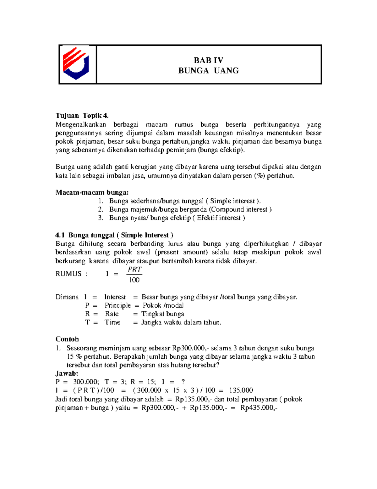 Bunga Uang: Rumus dan Perhitungan untuk Jangka Waktu Peminjaman - Studocu