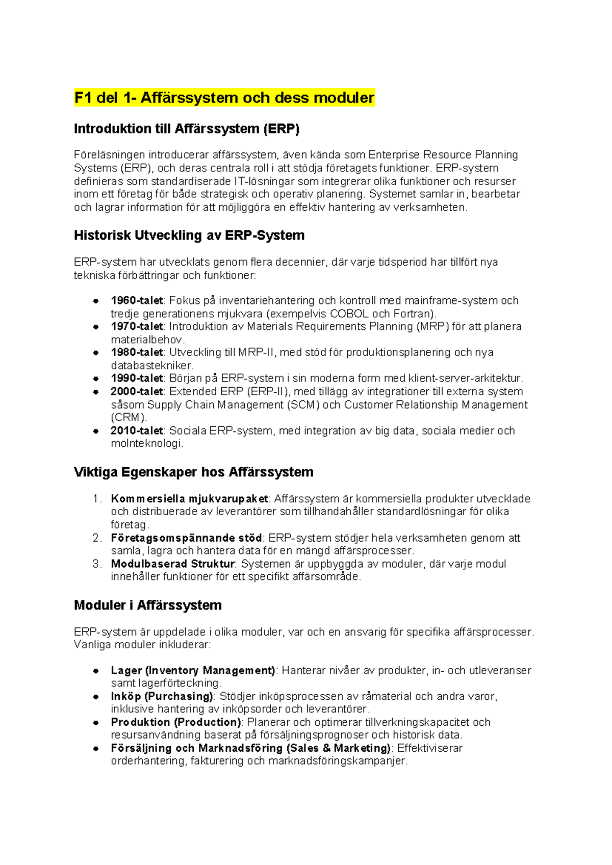 F1 Affärssystem och SCM: Introduktion och Metoder till Implementering ...