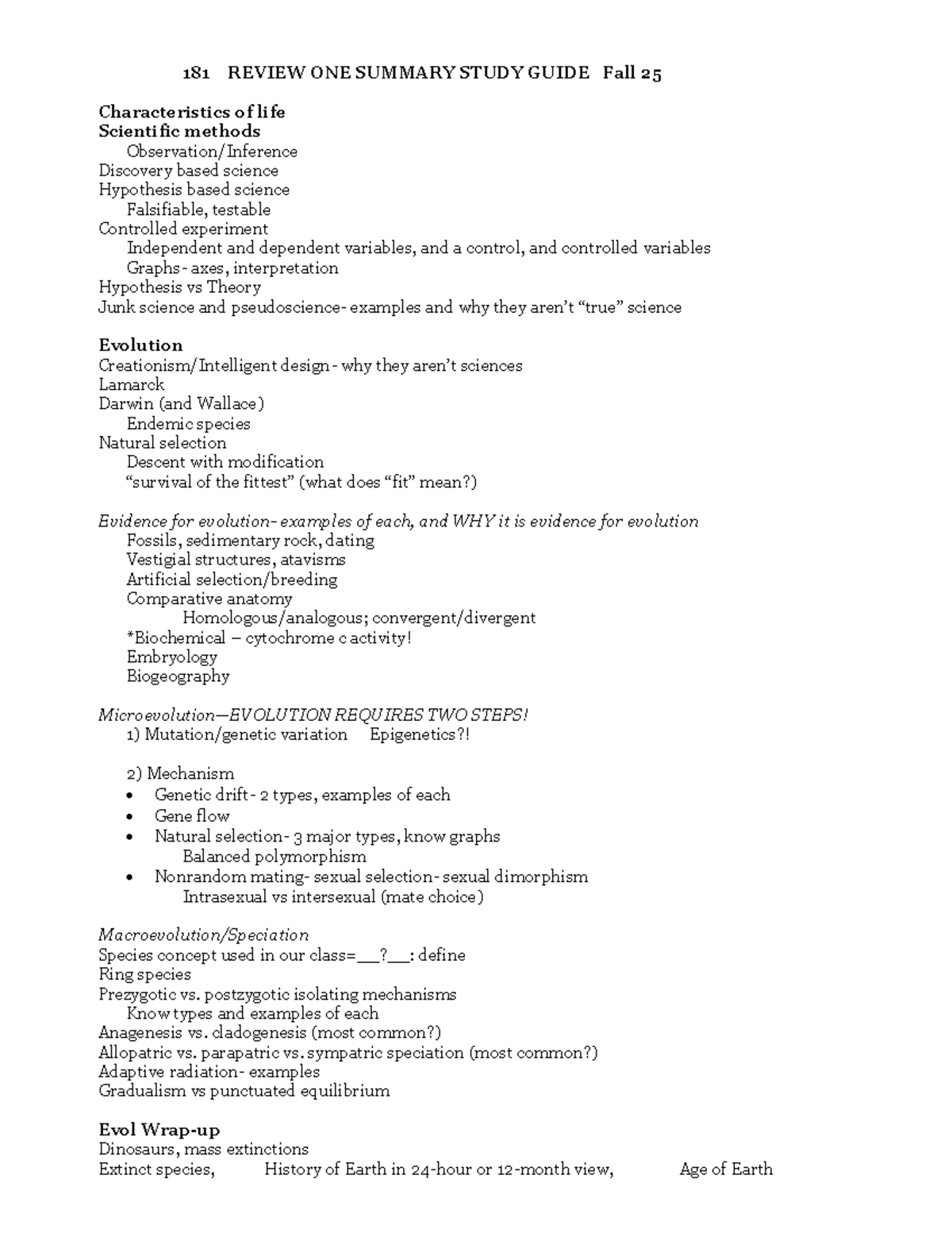 Final Exam Study Guide: Life & Evolution Concepts (BIOL 101) - Studocu