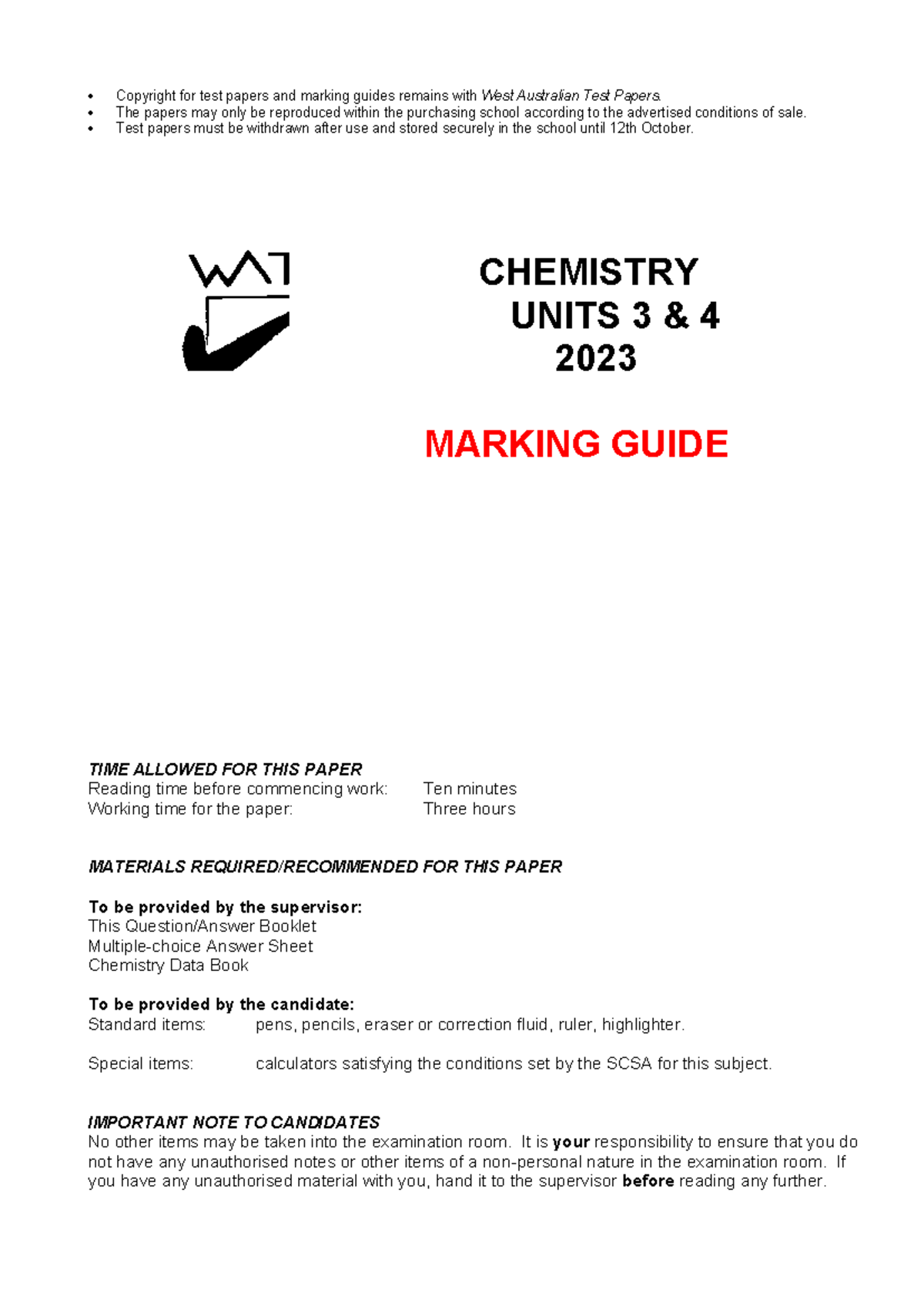 2023 CHEMISTRY UNITS 3 & 4 MARKING GUIDE - Studocu