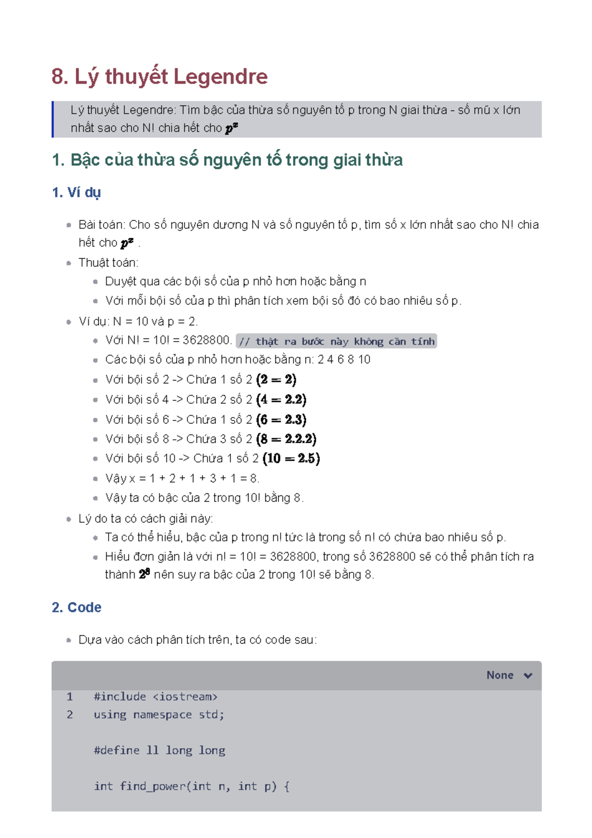 Lý thuyết Legendre: Tìm bậc của p trong N! - it001 - Studocu