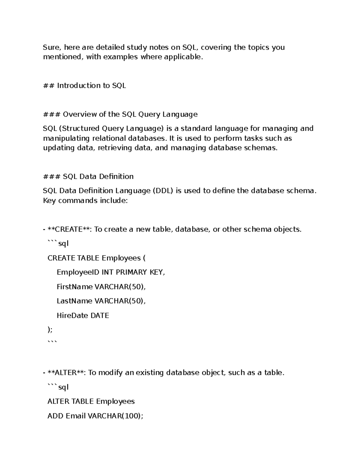 Unit-3 adv sql - Pre introduction - Sure, here are detailed study notes ...
