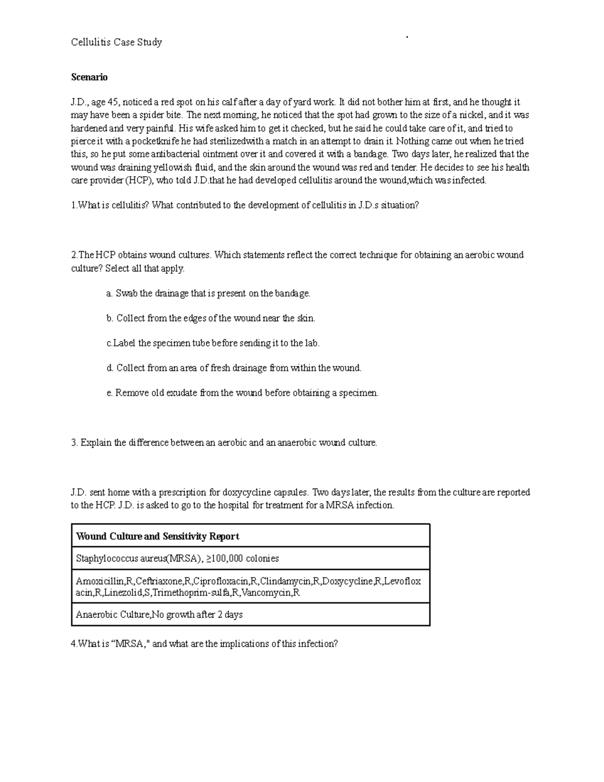 Cellulitis Case Study: J.D.'s MRSA Infection Analysis and Treatment ...