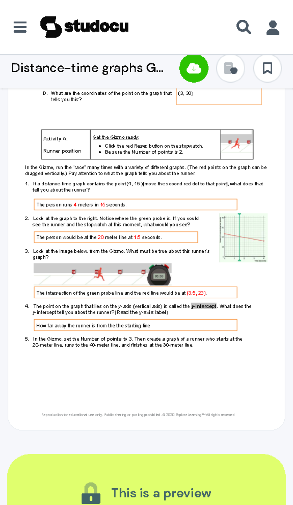 Distance-time graphs Gizmo - Name Date Honors Student Exploration ...