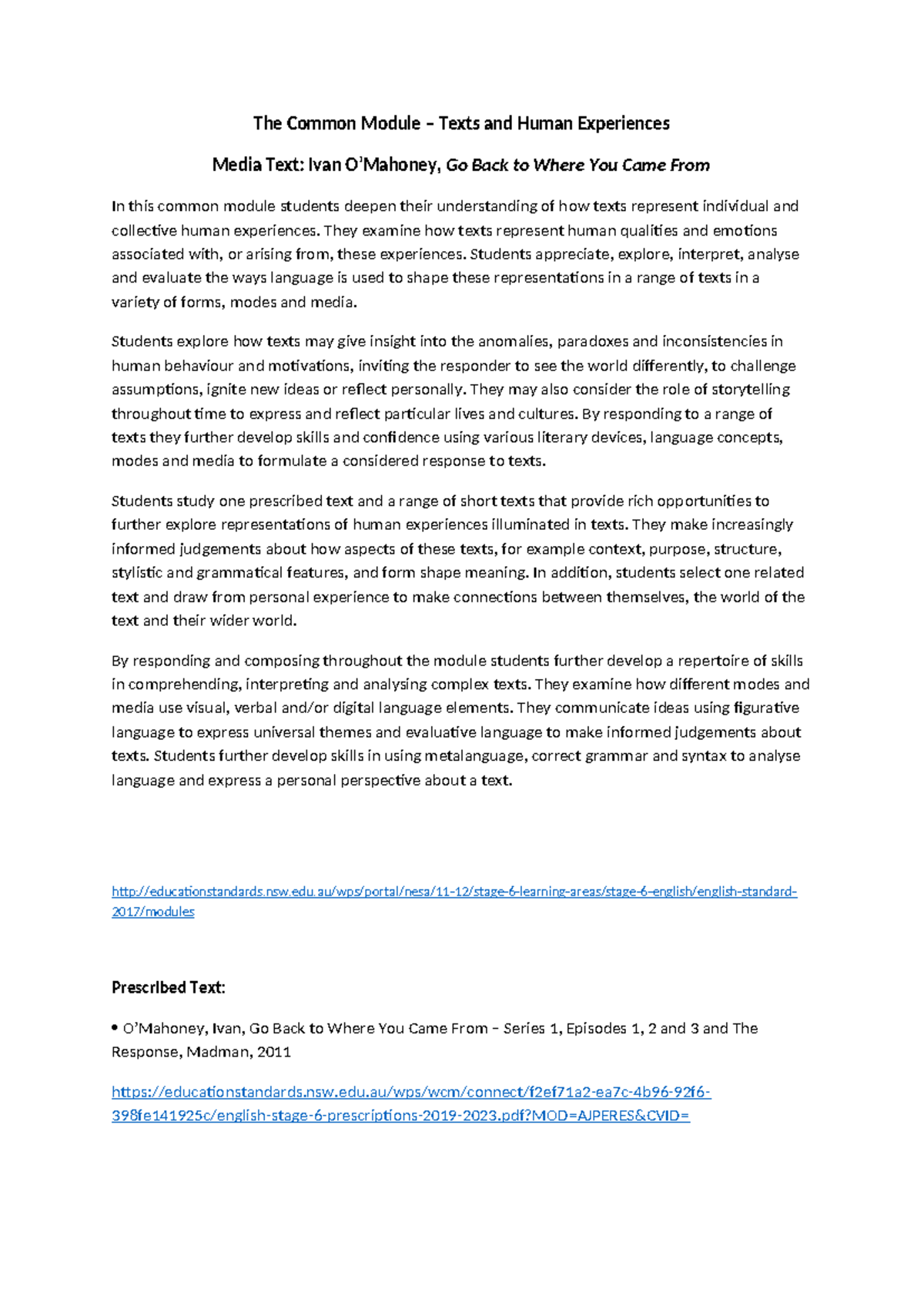 Common Module – Texts & Human Experiences Rubric (ENG) - Studocu