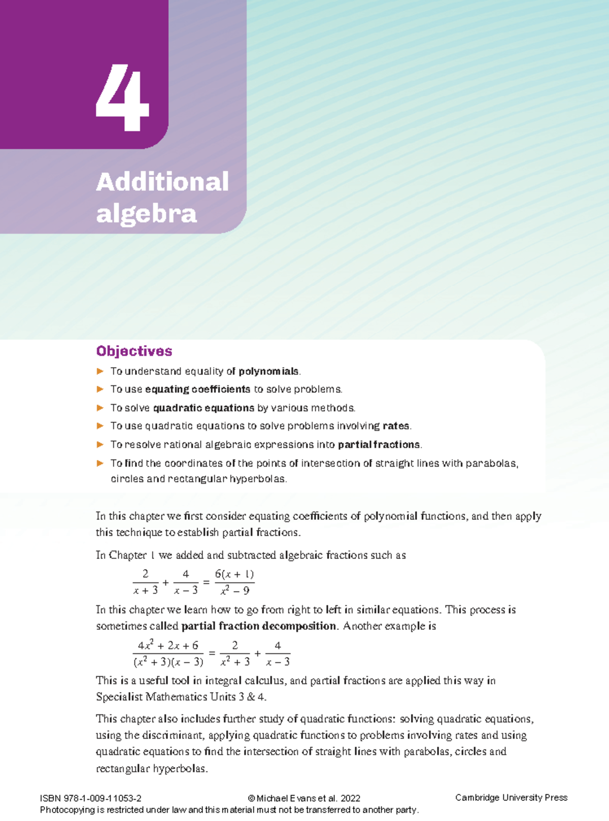 Specialist Mathematics 12: Chapter 4 - Additional Algebra Concepts ...