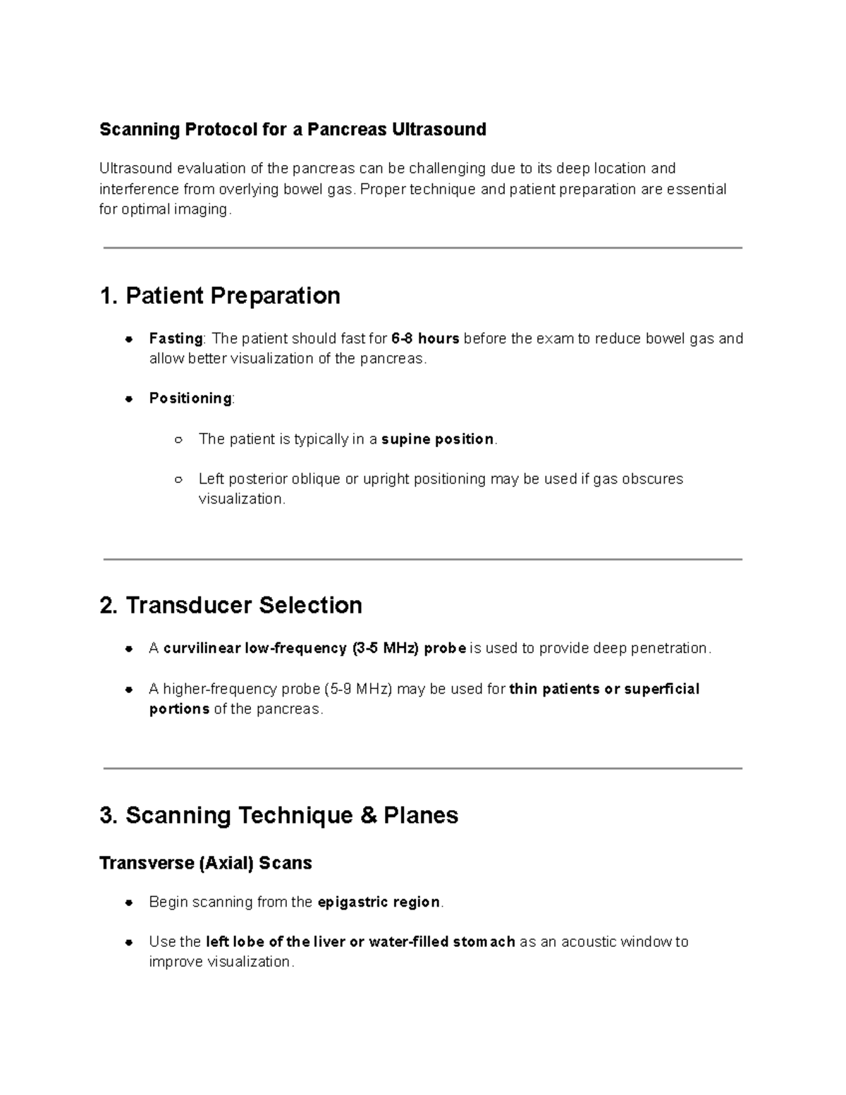 Pancreas Ultrasound Scanning Protocol - Part 1 Overview - Studocu