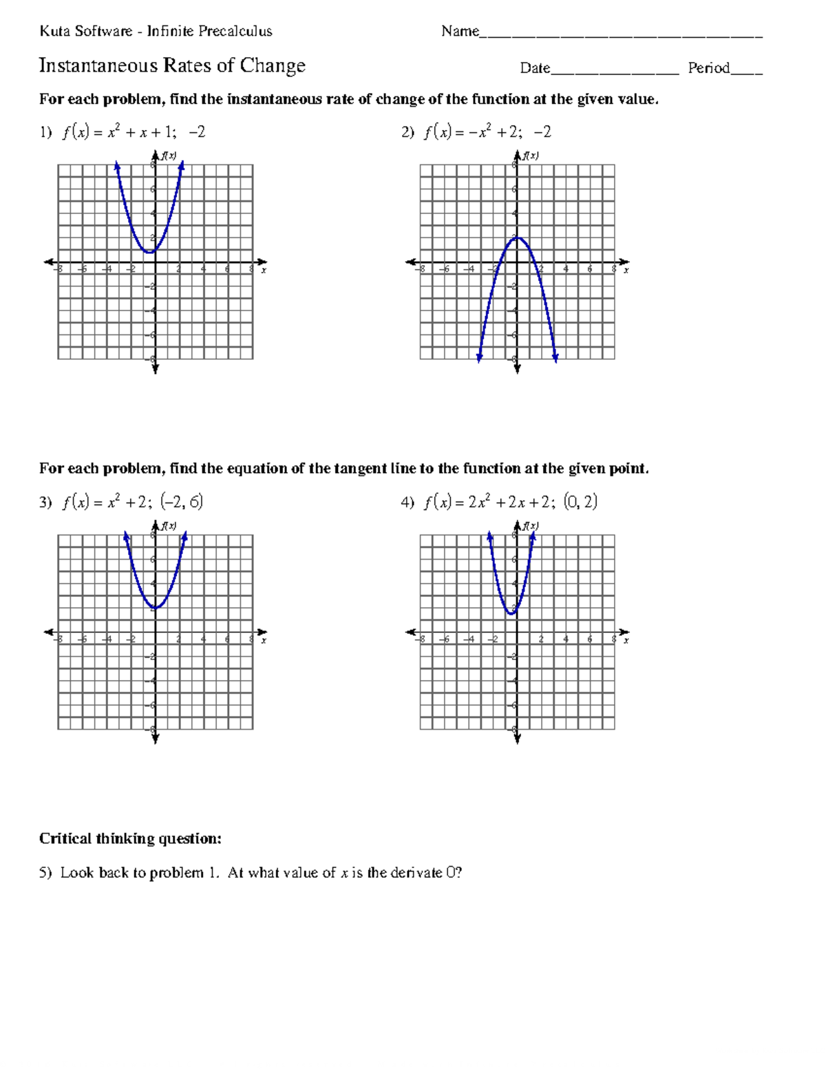 14 - Precalculus Quiz: Instantaneous Rates of Change Analysis - Studocu