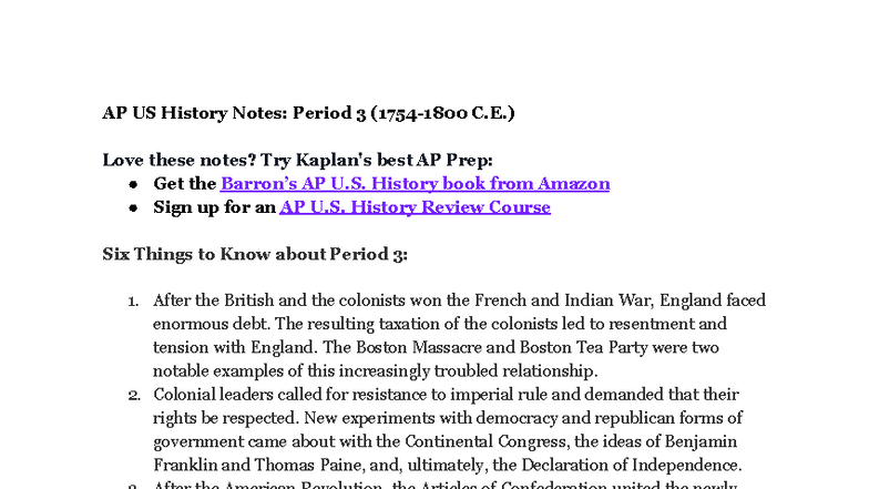 APUSH Period 3 Notes: Major Events & Themes (1754-1800) - Studocu