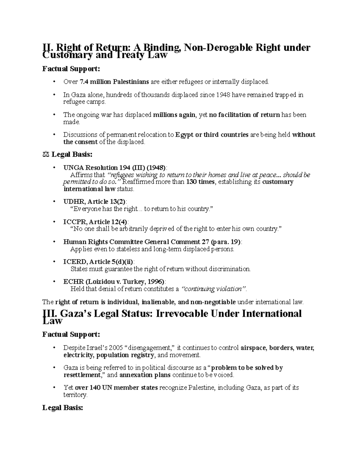 II. Right of Return: Legal Framework and Implications for Palestine ...