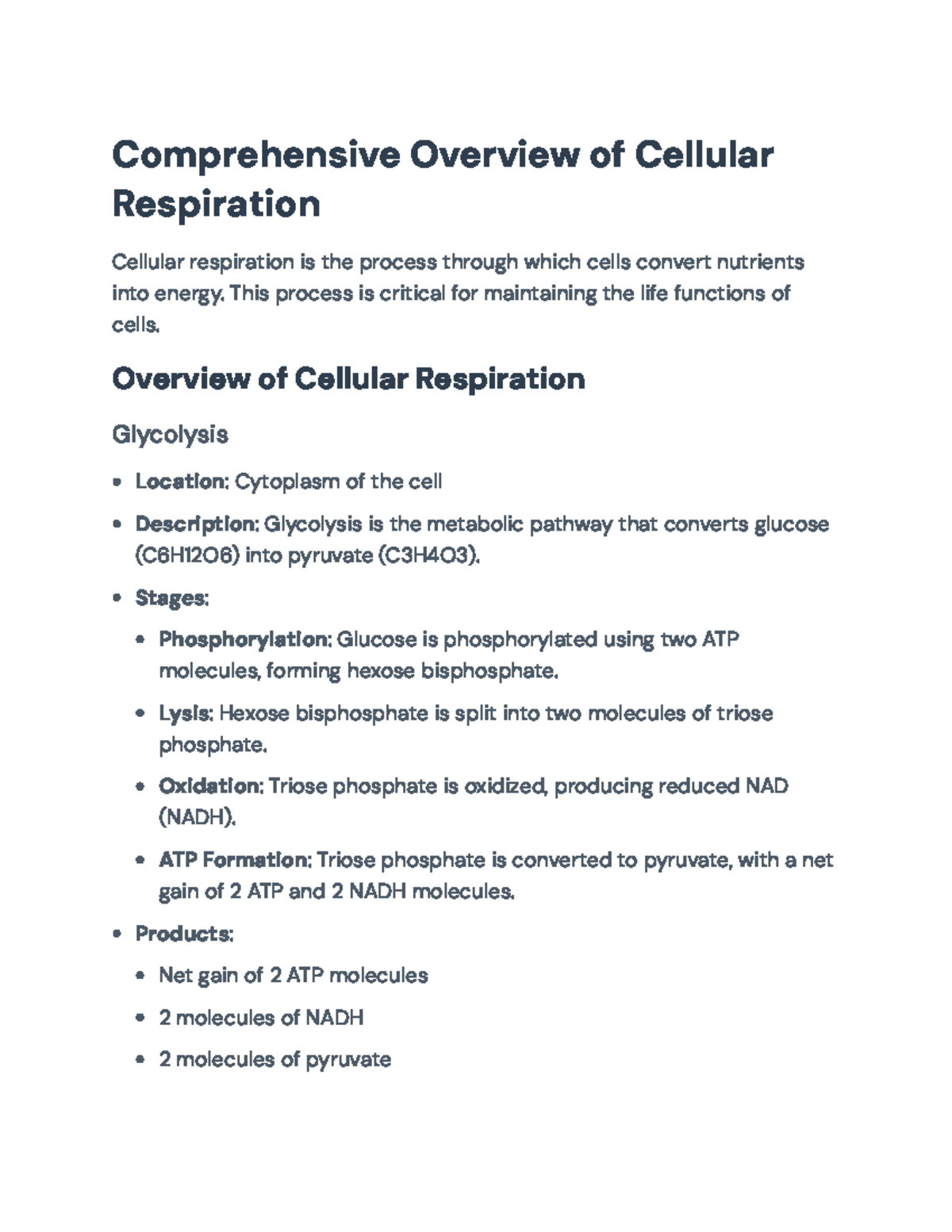 Comprehensive Overview of Cellular Respiration (BIO101 Final Exam Notes ...