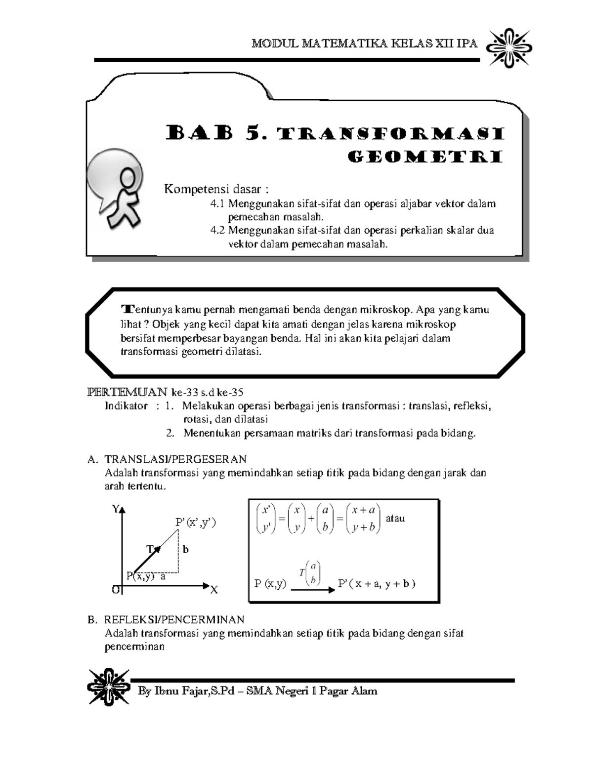 MODUL MATEMATIKA KELAS XII IPA BAB 5: TRANSFORMASI GEOMETRI - Studocu