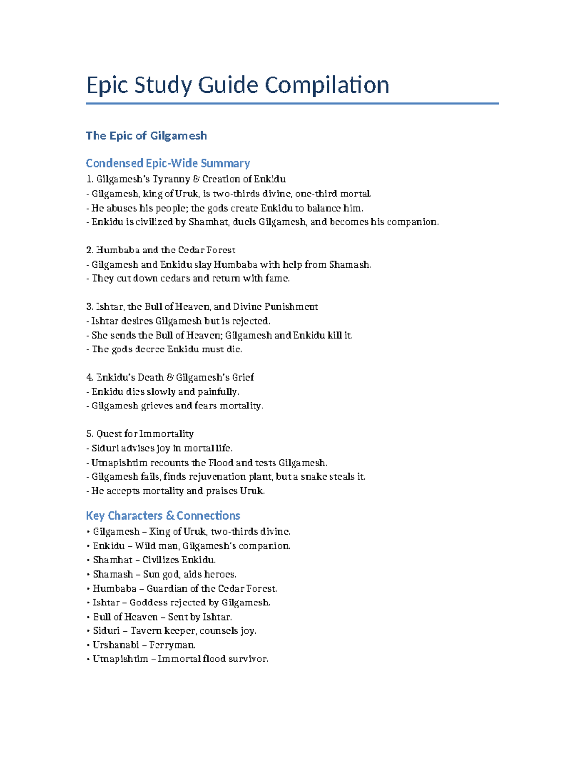 Epic Study Guide: Summaries of Gilgamesh, Beowulf & The Odyssey - Studocu