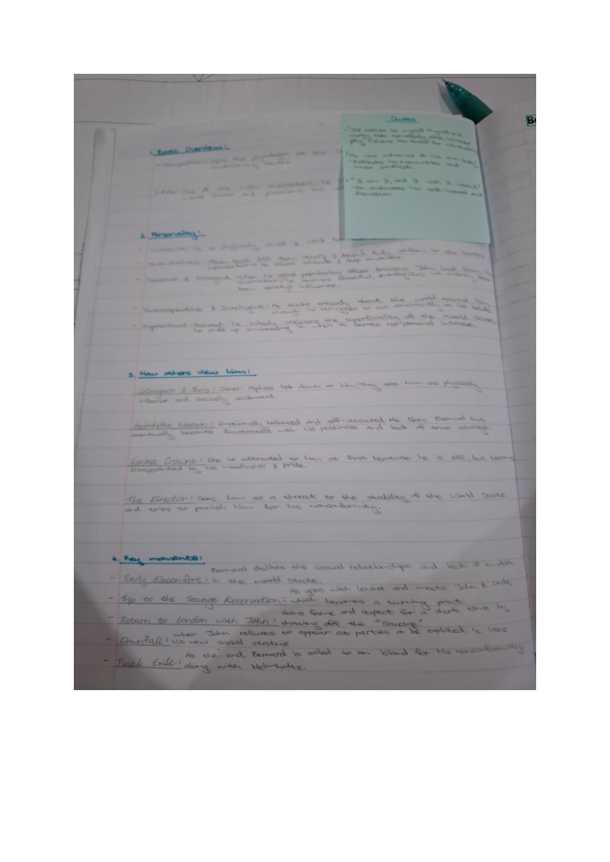 English notes on character analysis in Brave New World (ENG 323) - Studocu