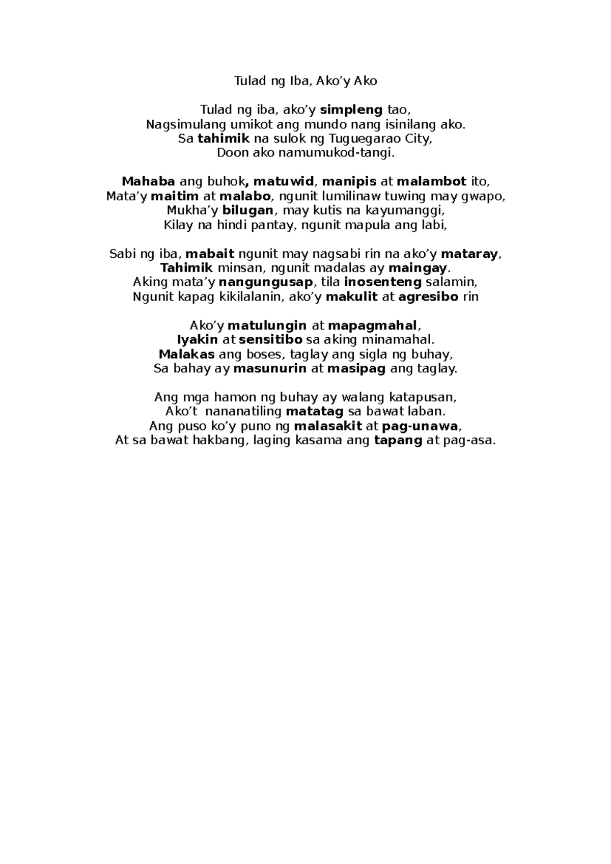 Tula sa Pagbasa: Ako at ang Aking Kwento sa Tuguegarao City - Studocu