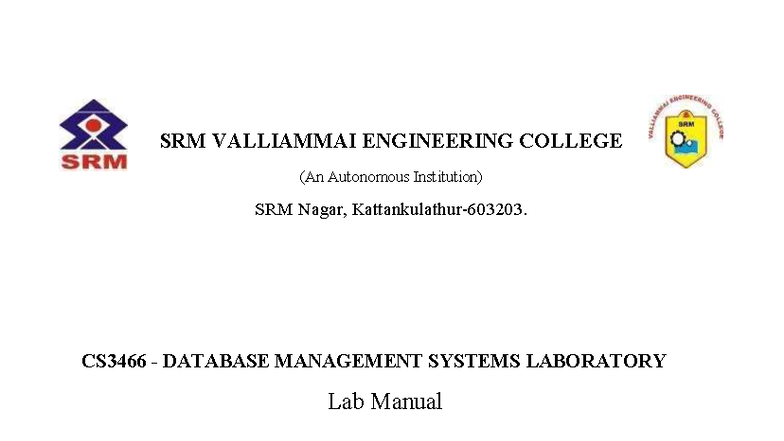 DBMS Lab Manual (CS3466) - PL/SQL Experiments & Commands Guide - Studocu