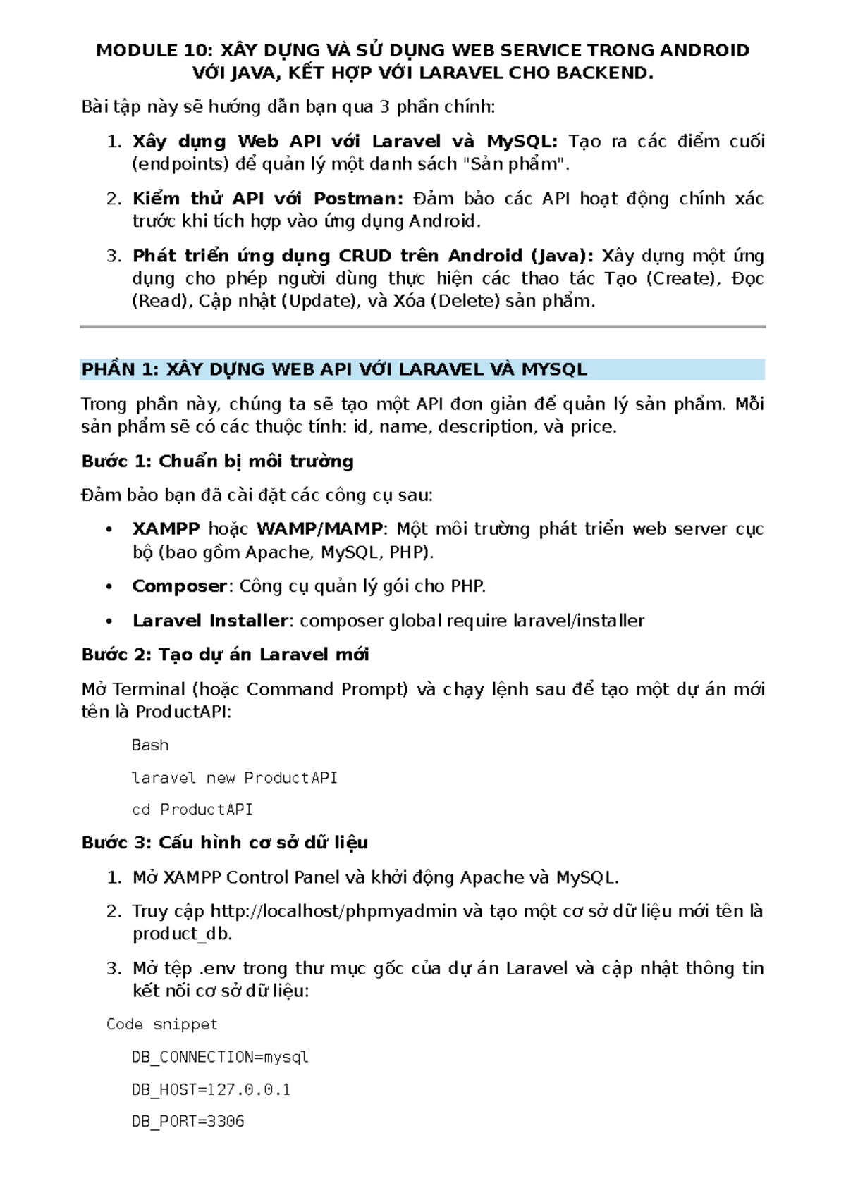 MODULE 10: XÂY DỰNG VÀ KIỂM THỬ WEB SERVICE TRONG ANDROID VỚI JAVA - Studocu