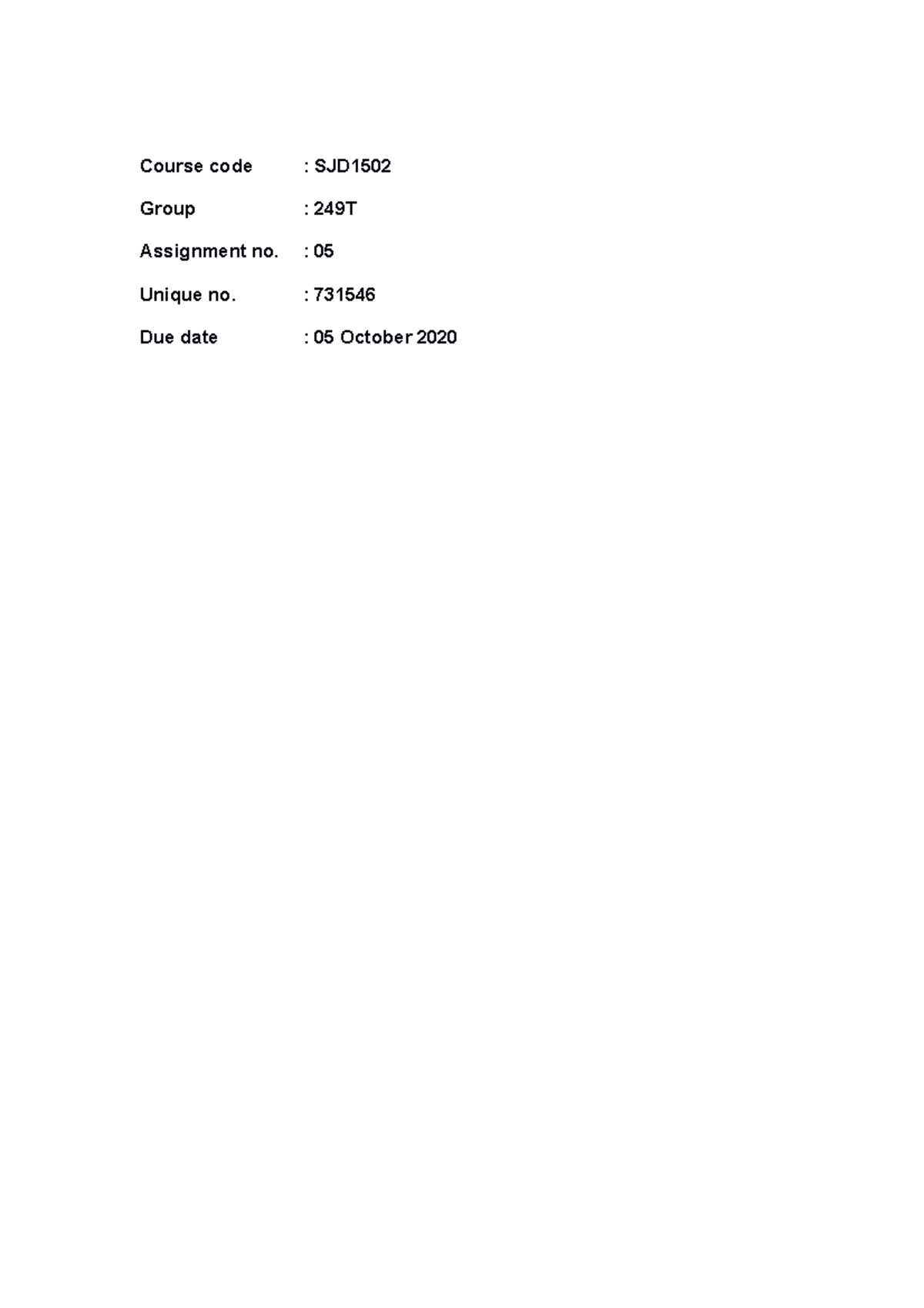 Assignment 5 SJD1501 GP - Group : 249T Course code : SJD Assignment no ...