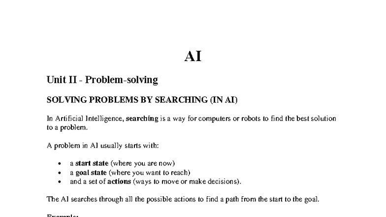 AI Unit II: Problem Solving & Search Strategies in AI - Studocu
