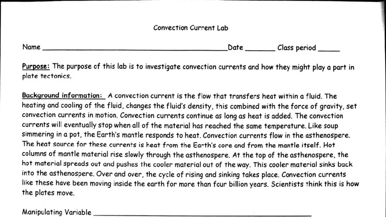 Convection current lab - Background information: A convection current ...