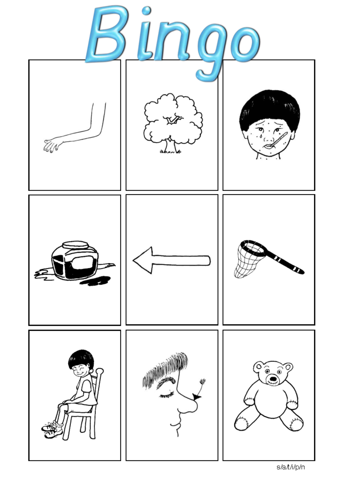Jolly Phonics Bingo satipn - Ingles Nivel I - s/a/t/i/p/n XX B ingo B ...