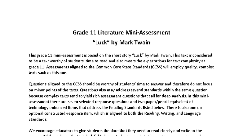 Grade 11 Literature: Analyzing Mark Twain's Themes of Luck and Success ...
