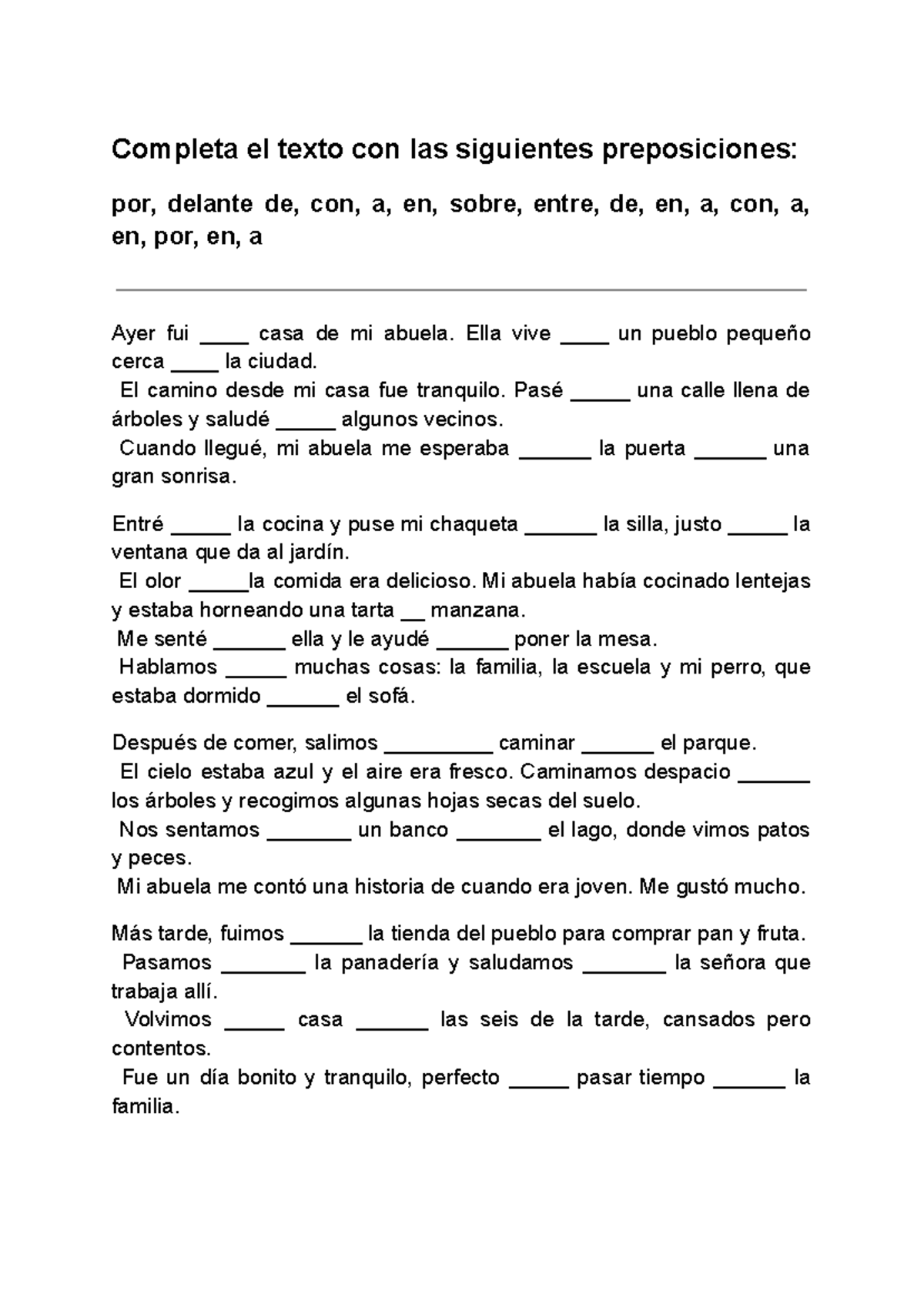 Deberes de Preposiciones: Completa el Texto con las Preposiciones ...