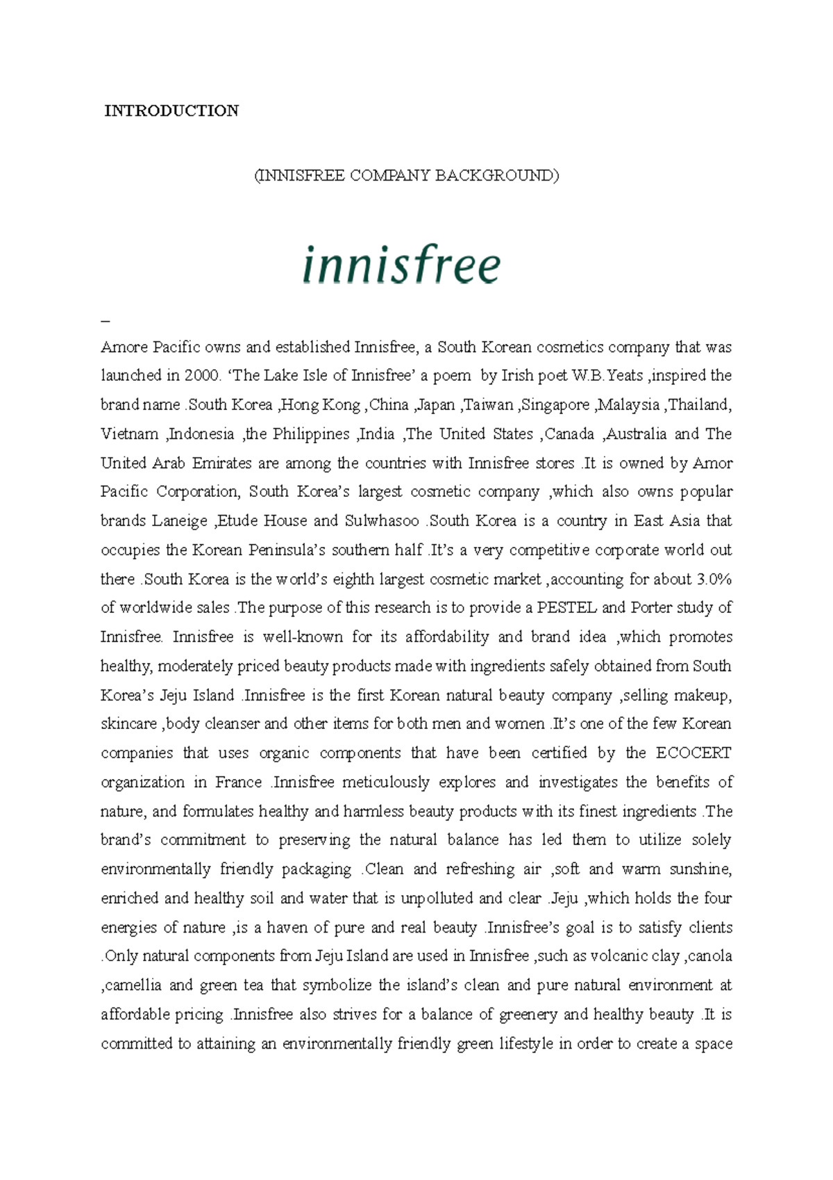 INTRODUCTION INNISFREE MKT - INTRODUCTION (INNISFREE COMPANY BACKGROUND ...