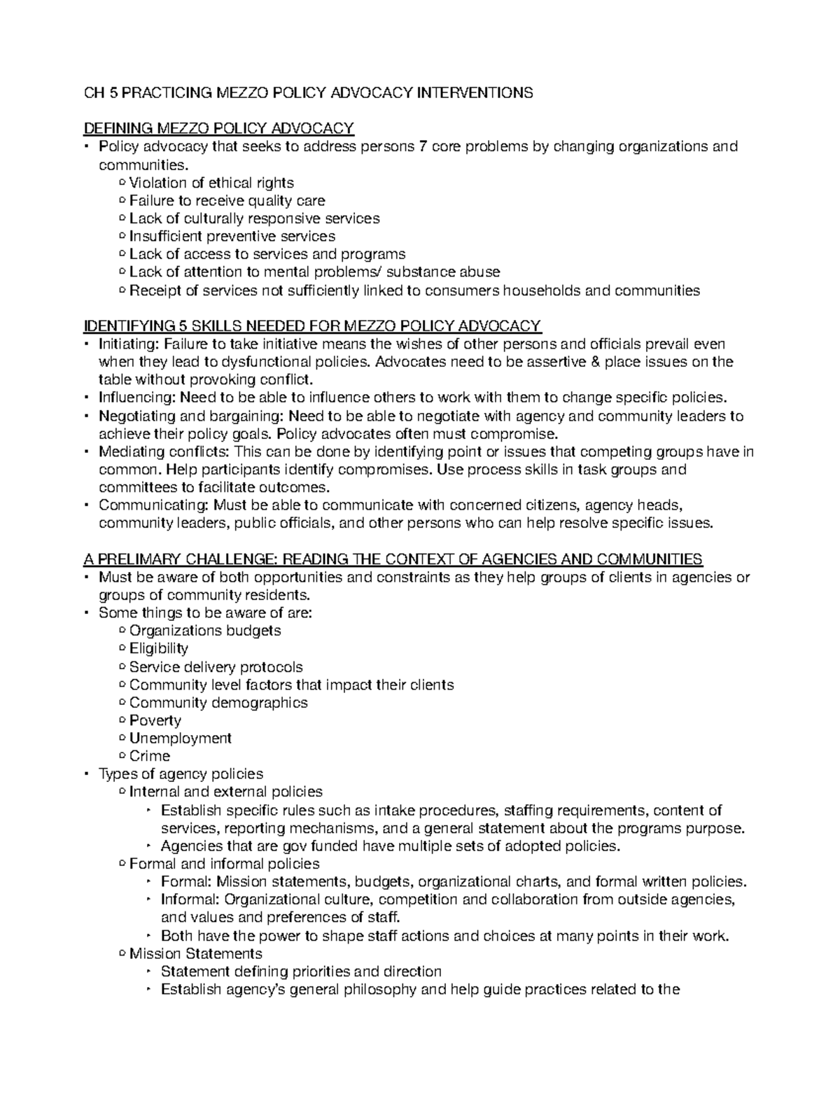 CH 5 Mezzo Policy Advocacy Interventions: Skills & Context Analysis ...