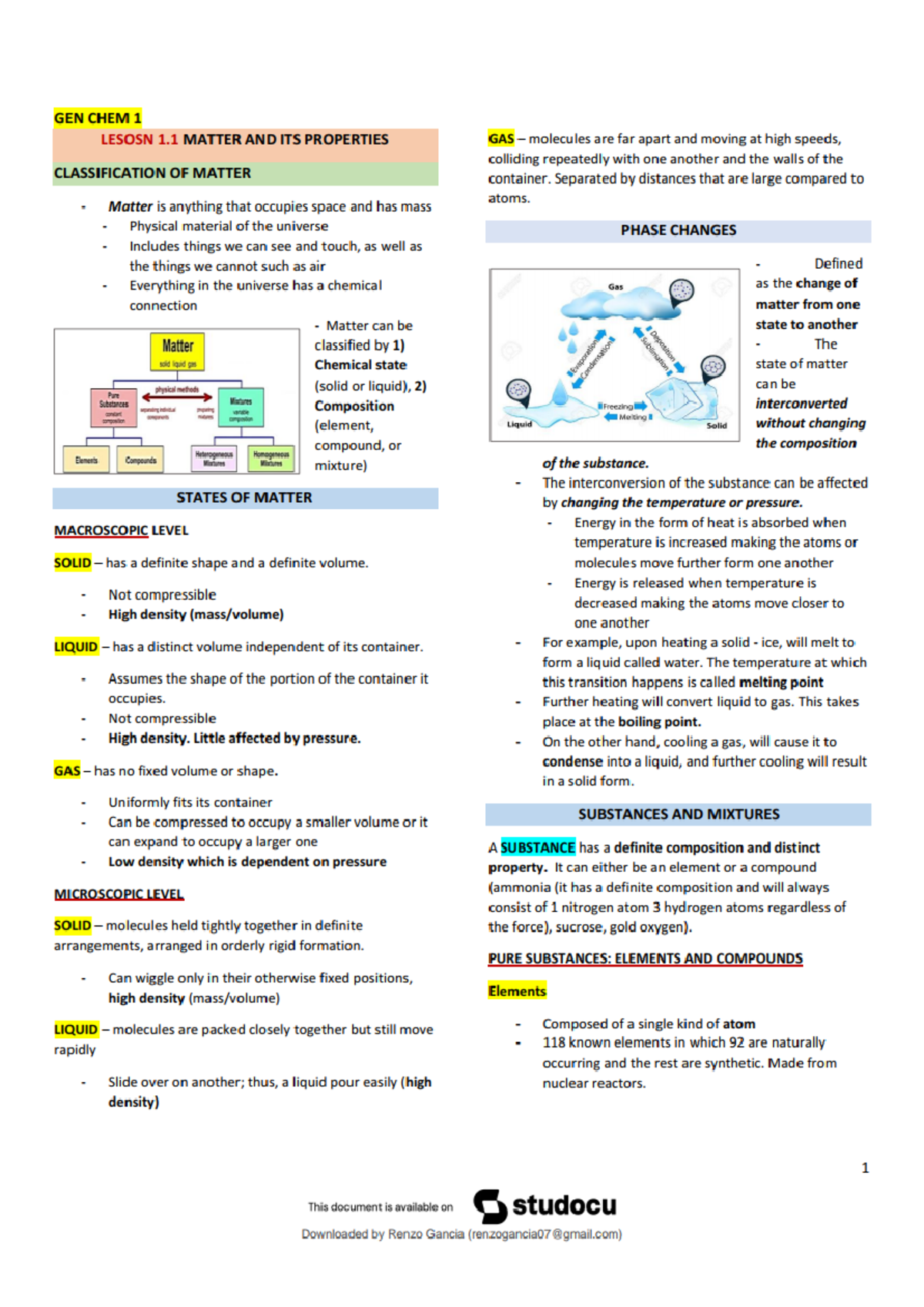 Gen Chem 1 - Gives more info about chemistry - GEN CHEM 1 LESOSN 1 ...
