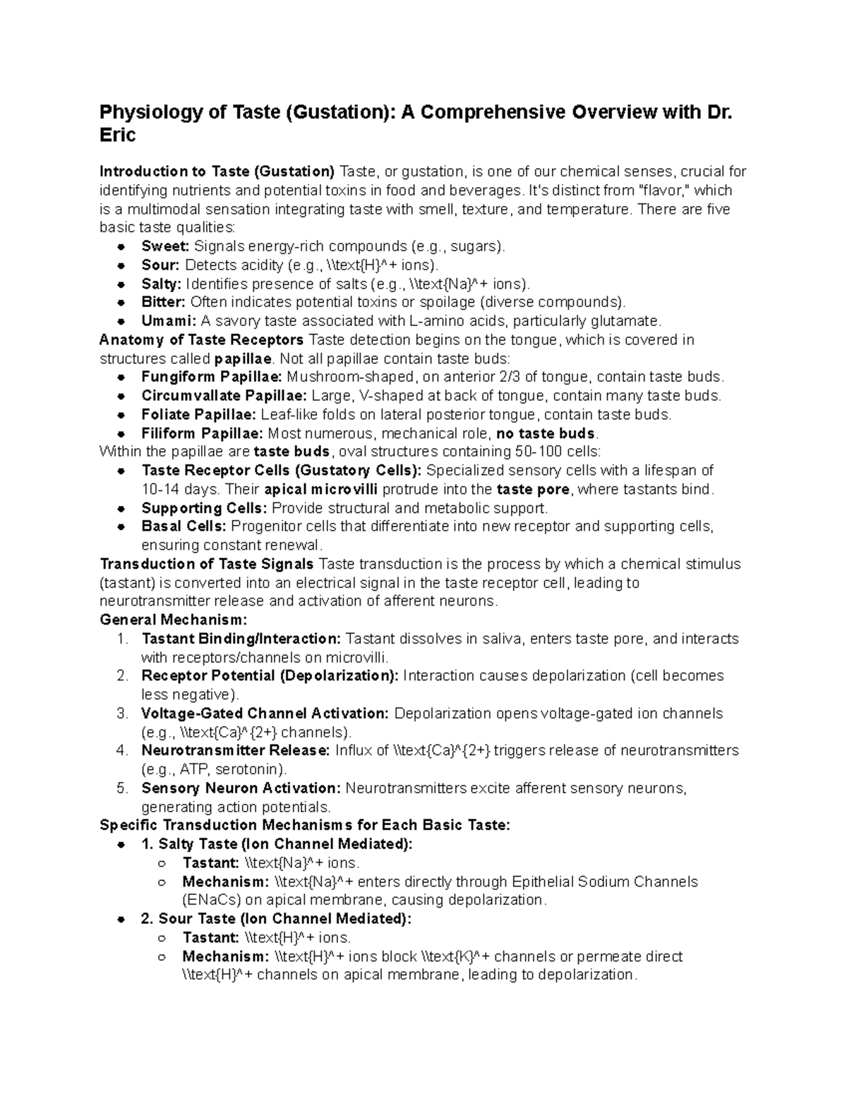 Physiology of Taste (Gustation) Overview - Lecture Notes with Dr. Eric ...