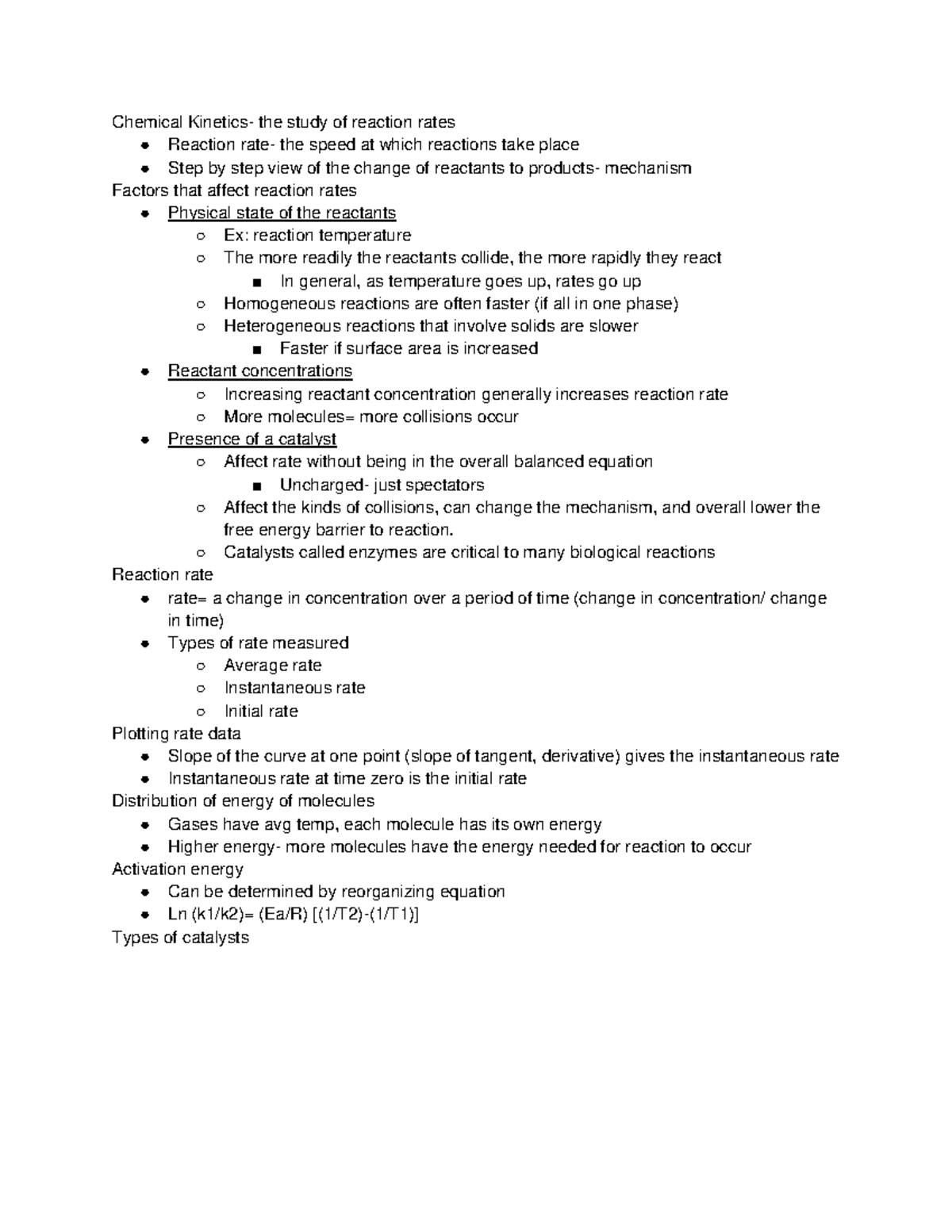 Chapter 14 Notes - General Chemistry (CHEM101) with Dr. Schwartz - Studocu