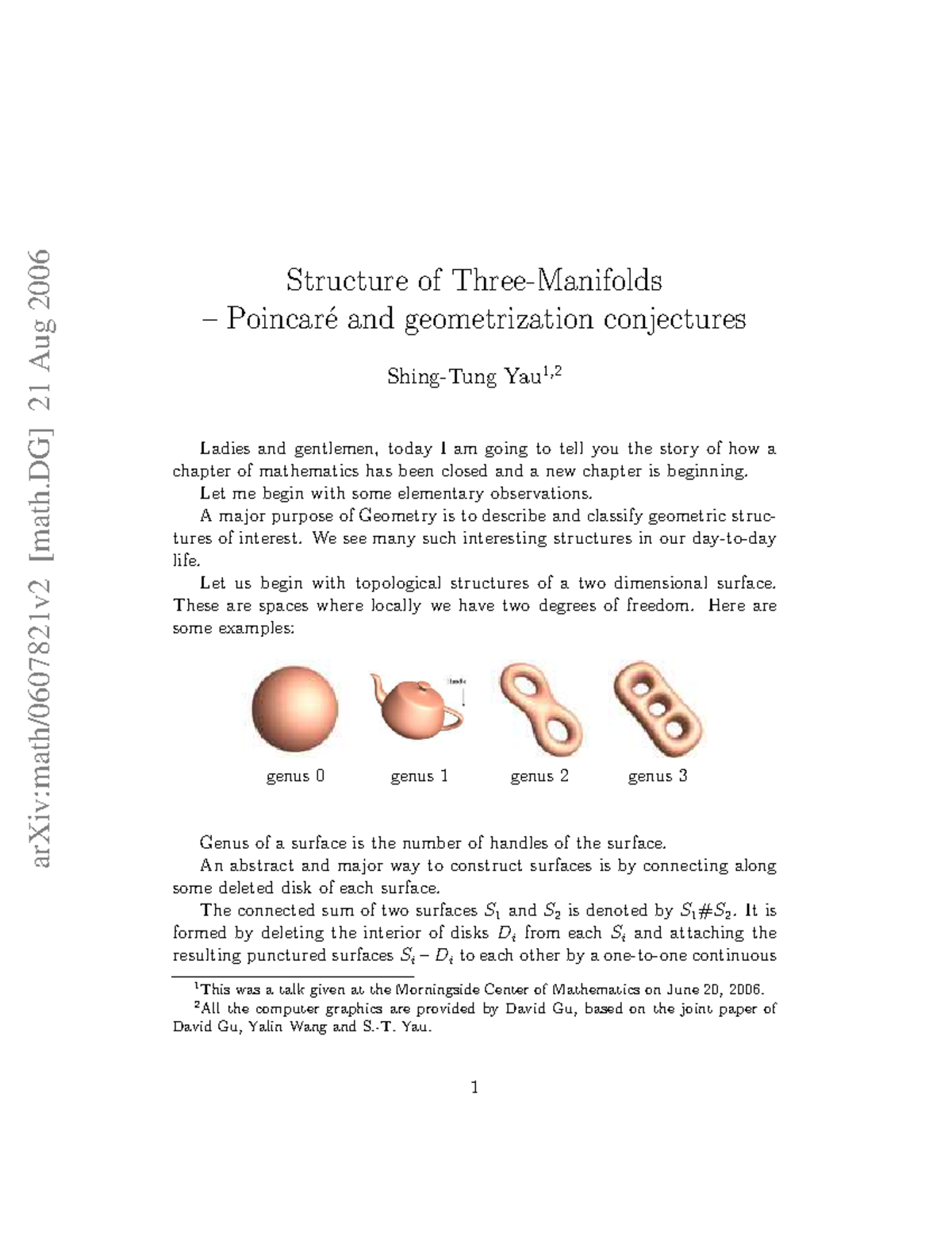 Geometrization Conjectures and Structure of Surfaces - 21 Aug 2006 ...