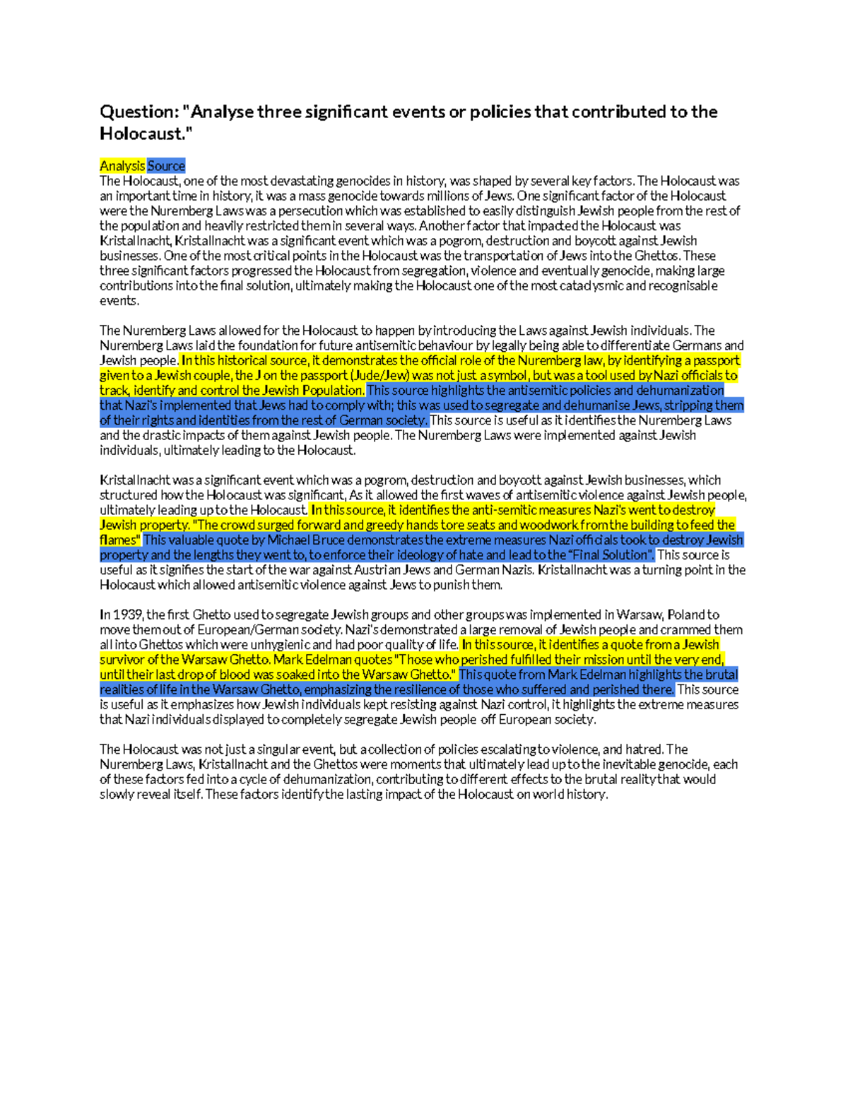 Year 10 History: Key Factors Leading to the Holocaust Essay - Studocu