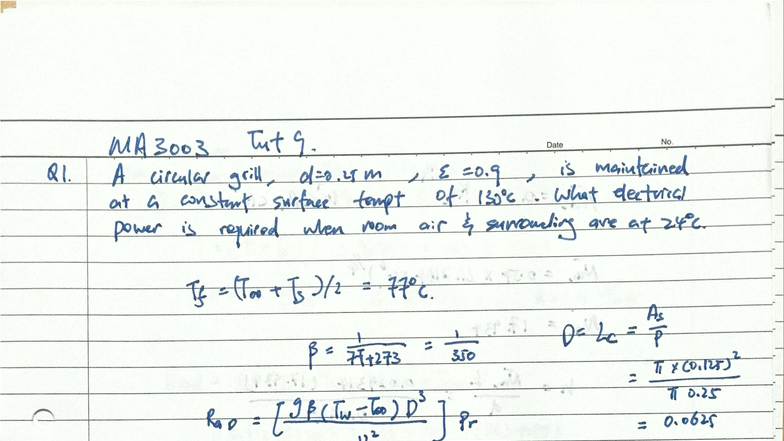 MA3003 Tutorial 9 - Circular Grill Power Calculation - Studocu
