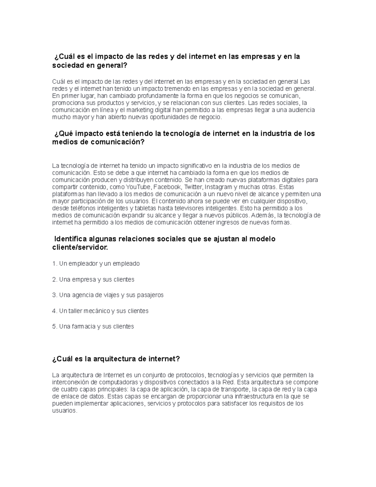 Foro de Informática: Impacto de Internet en Empresas y Sociedad - Studocu