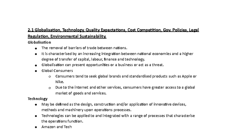 Influences on Operations: Globalization, Technology, and Sustainability ...