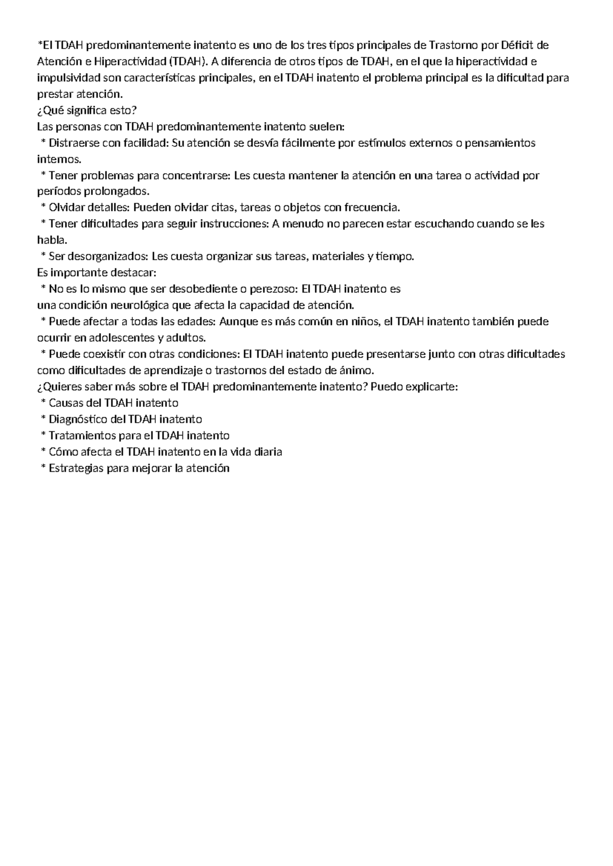 Tdah - tdah - *El TDAH predominantemente inatento es uno de los tres ...