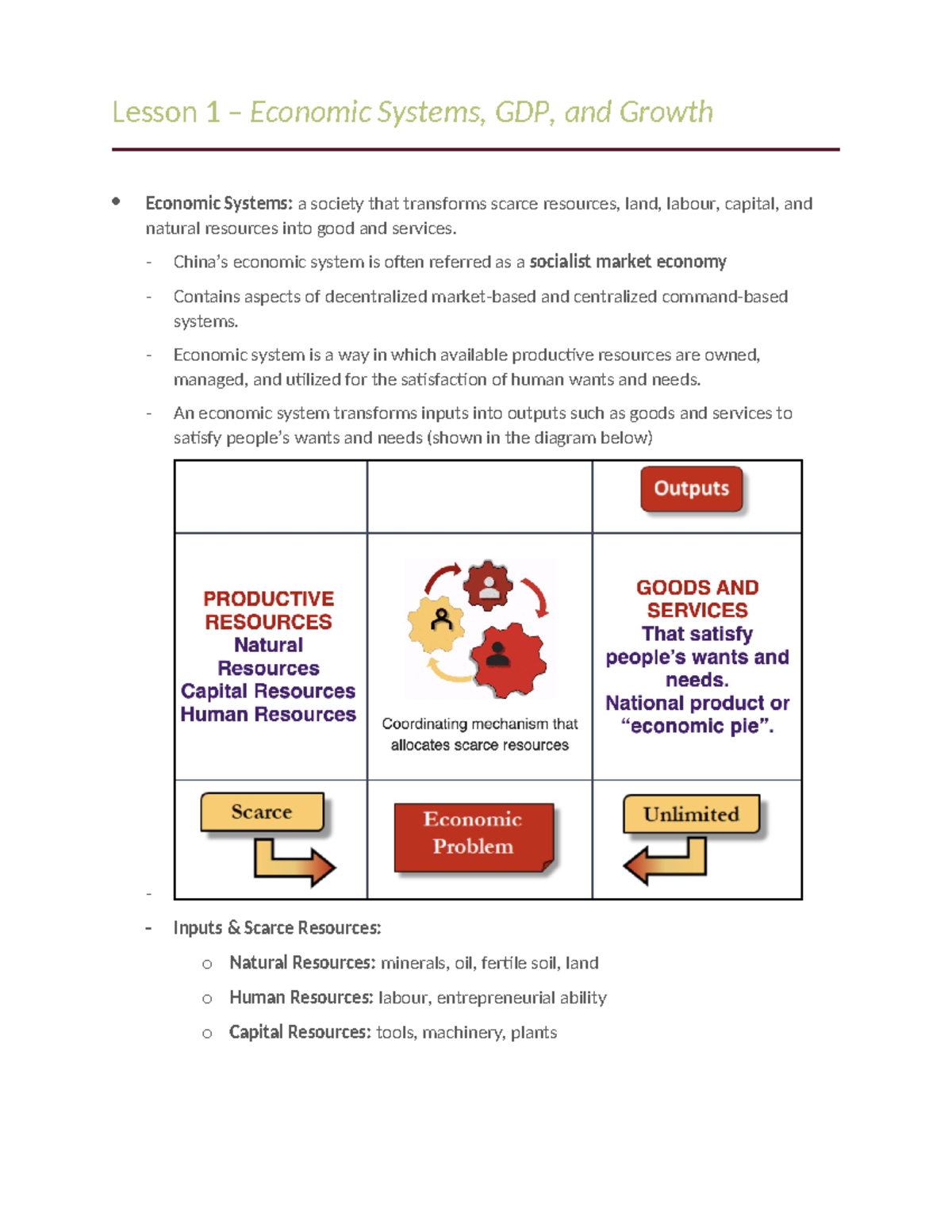 Lesson 1 Economic Systems GDPGrowth - Lesson 1 – Economic Systems, GDP ...
