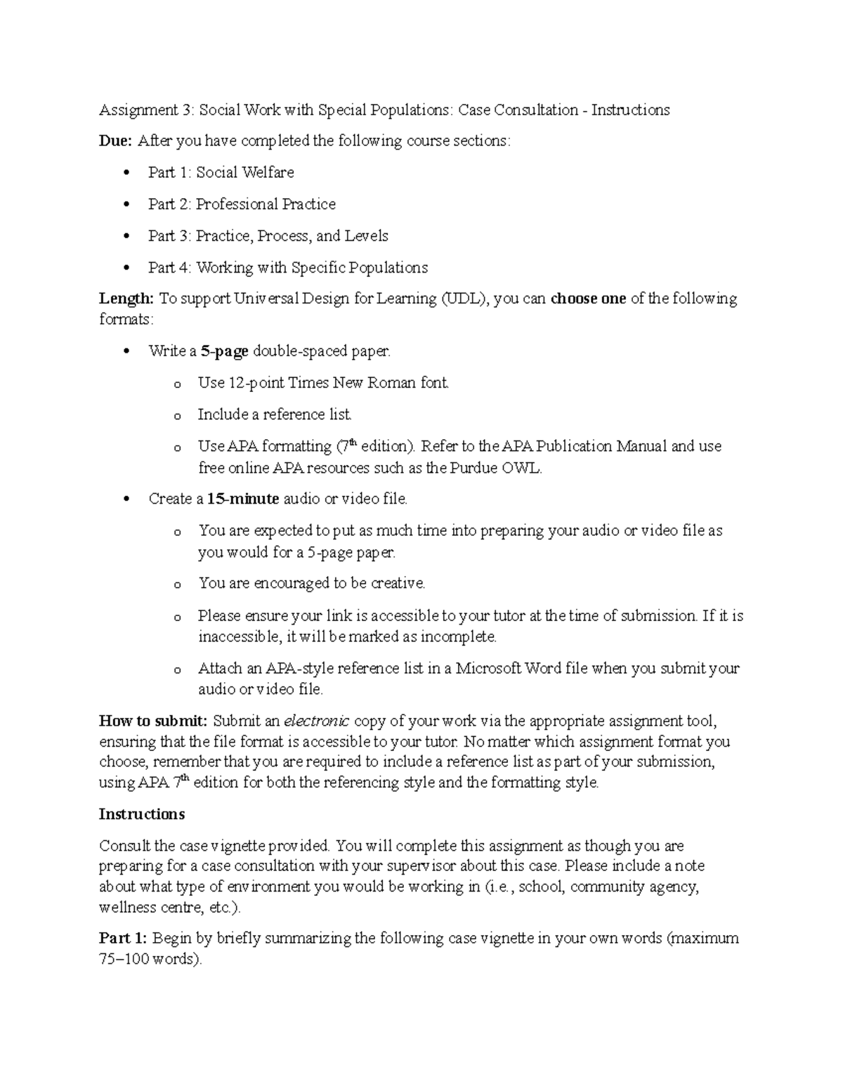 Assignment 3: Case Consultation for Social Work with Special ...