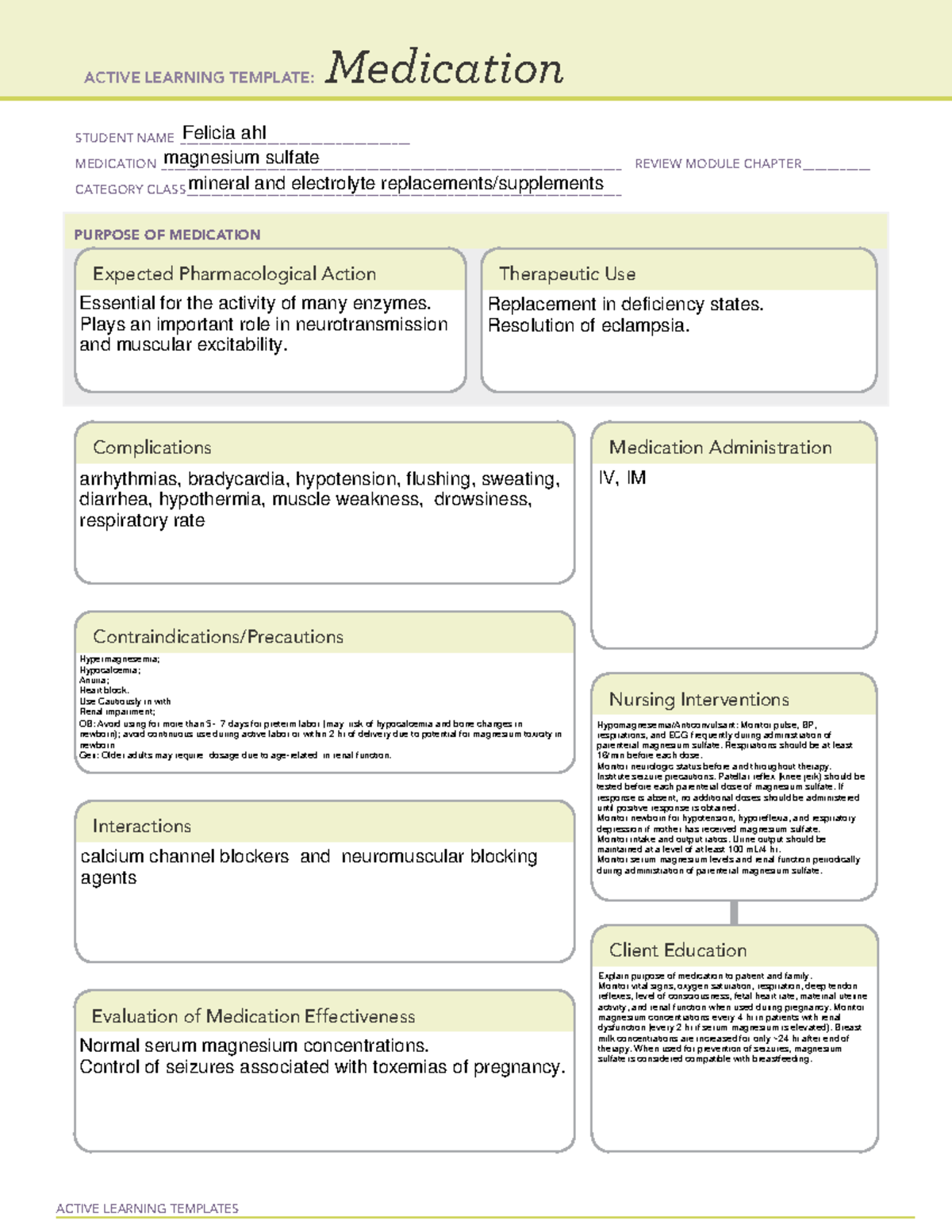 Magnesium Sulfate (Drug Cards) - Active Learning Template for Meds ...