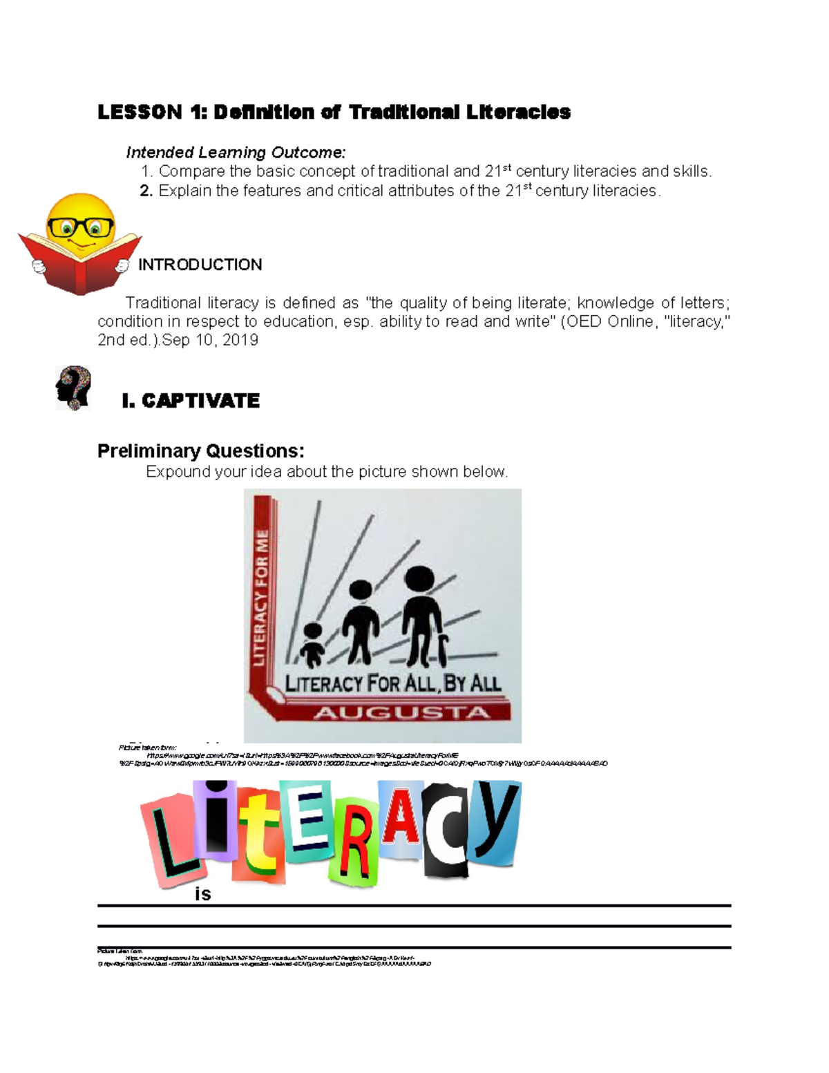 LESSON 1: THE DEFINITION OF TRADITIONAL LITERACIES - LESSON 1 ...