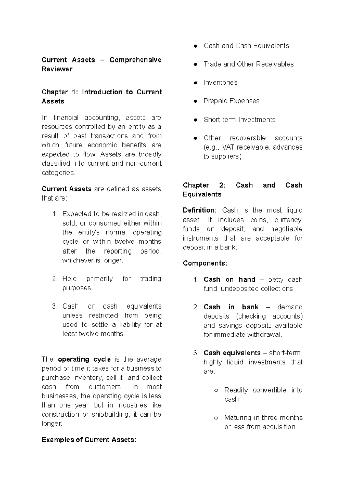Current Assets (FIN 101) – Comprehensive Reviewer and Exam Tips - Studocu