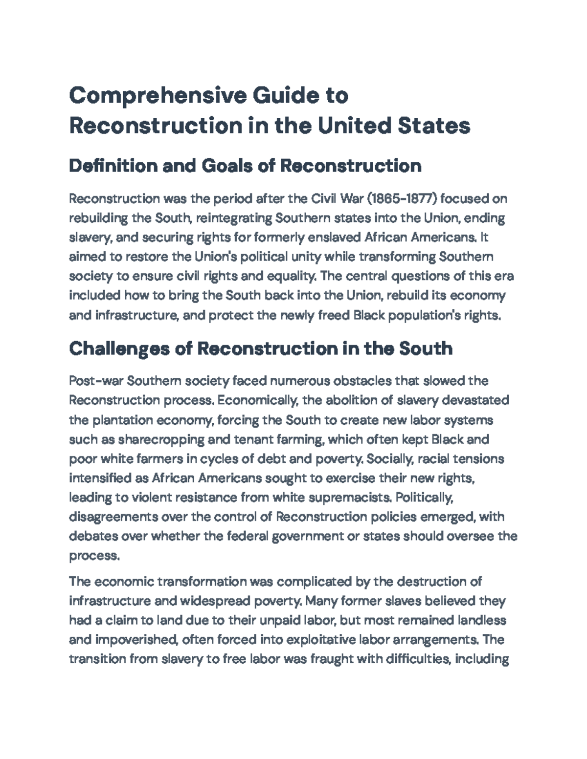 Comprehensive Overview of Reconstruction (1865-1877) and Its Impacts ...