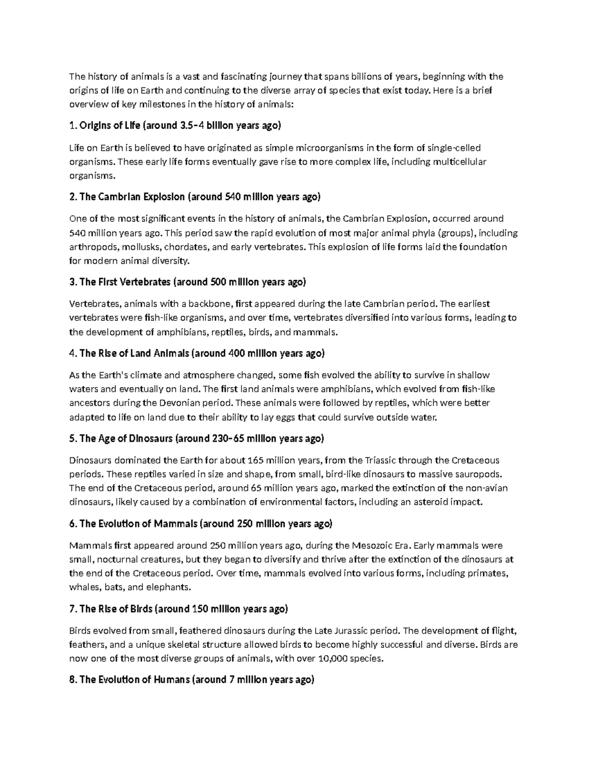 History of animal - Here is a brief overview of key milestones in the ...