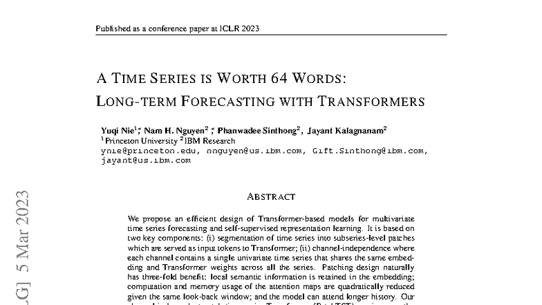 PatchTST: Efficient Multivariate Time Series Forecasting with ...